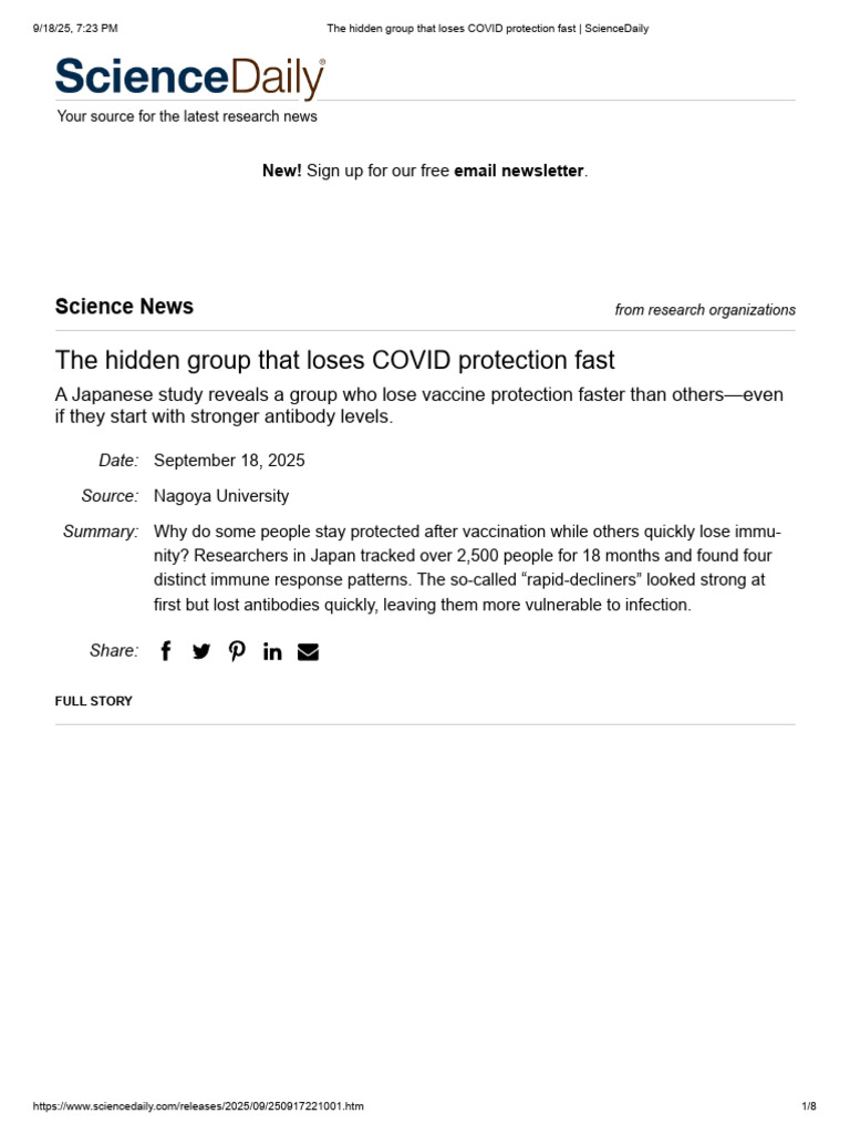 The Hidden Group That Loses COVID Protection Fast - ScienceDaily | PDF ...