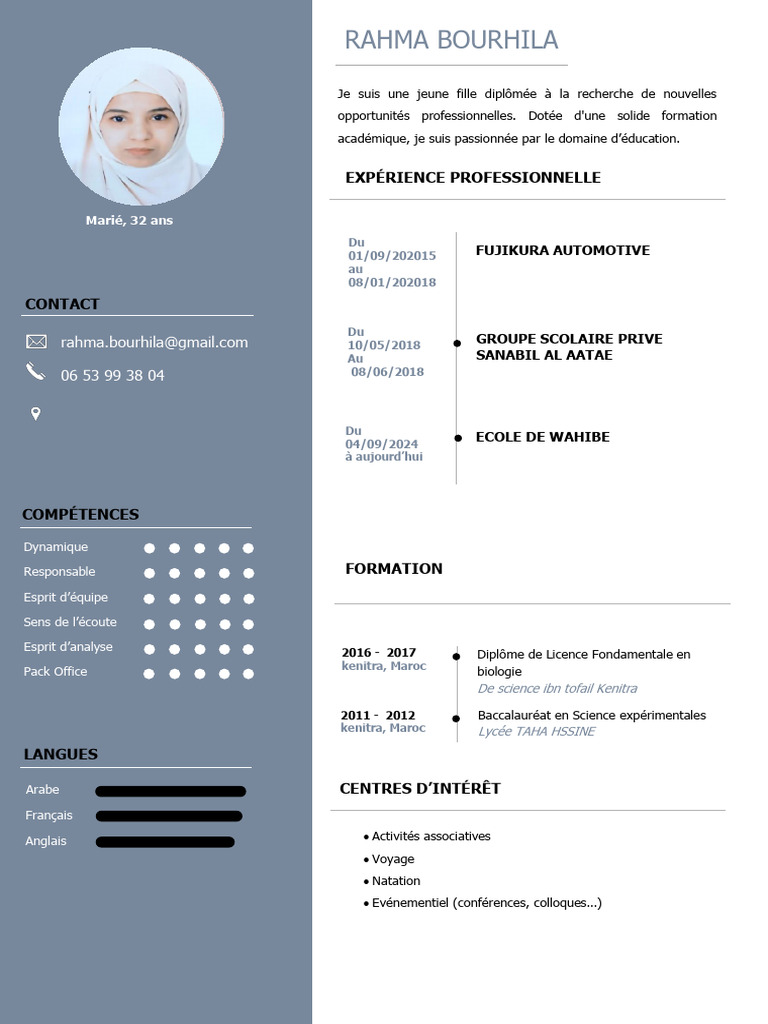 CV de Rahma Bourhila - Éducatrice dynamique | PDF
