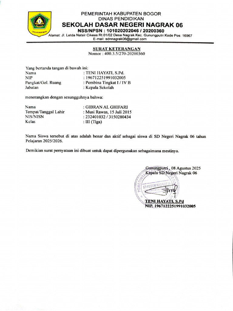 Surat Aktif Gibran Al Ghifari | PDF