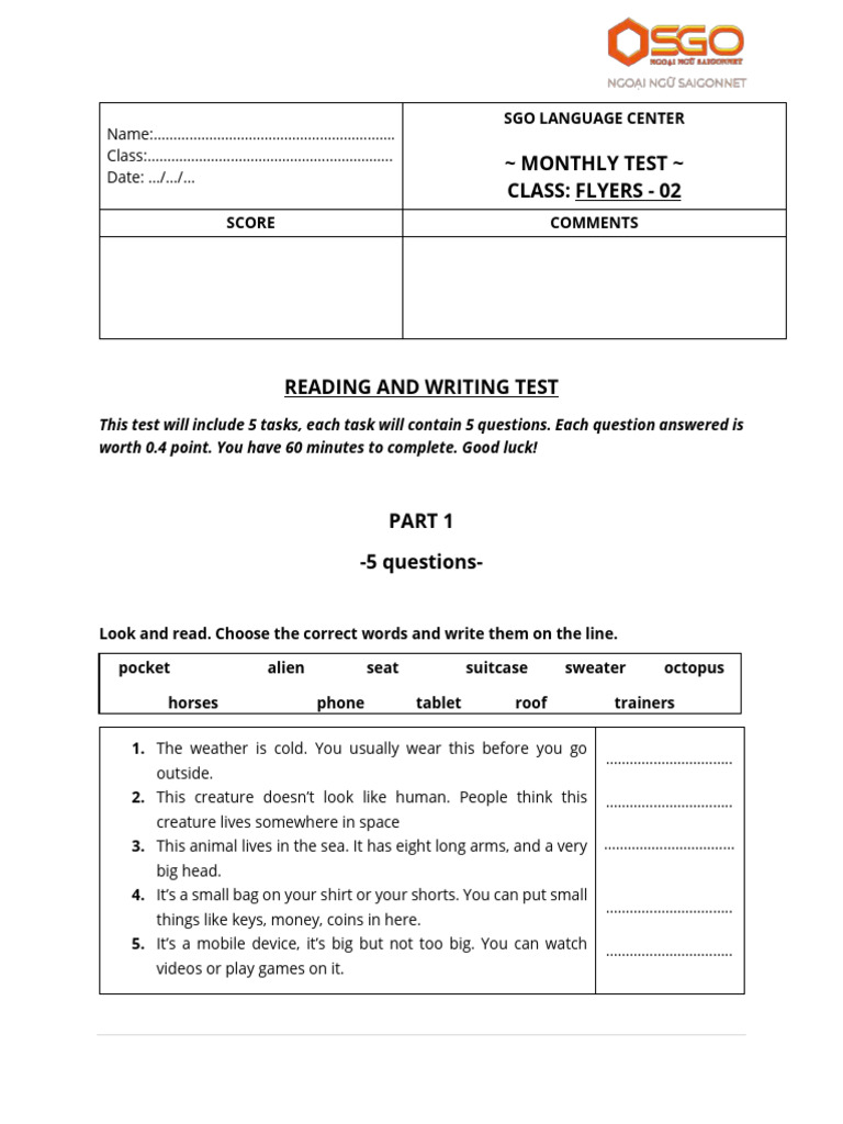 Flyers 02 Monthly Test Document | PDF