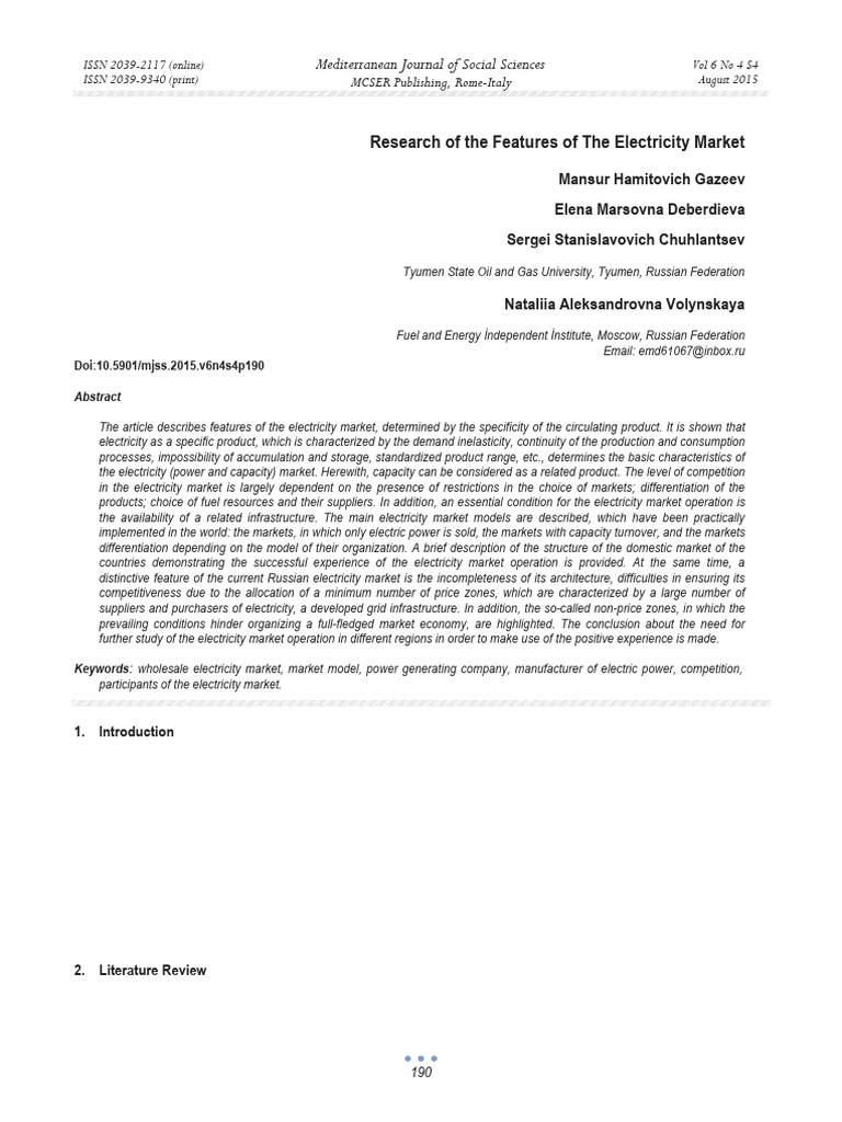 Features of the Electricity Market Analysis | PDF | Electrical Grid ...