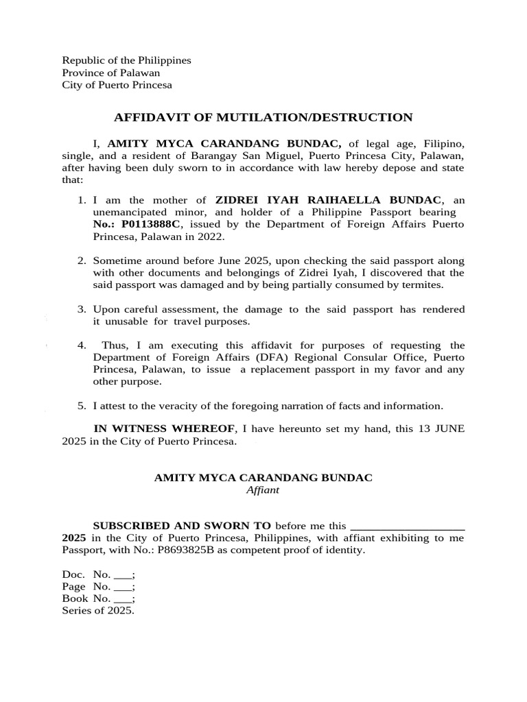 Affidavit of Mutilation | PDF