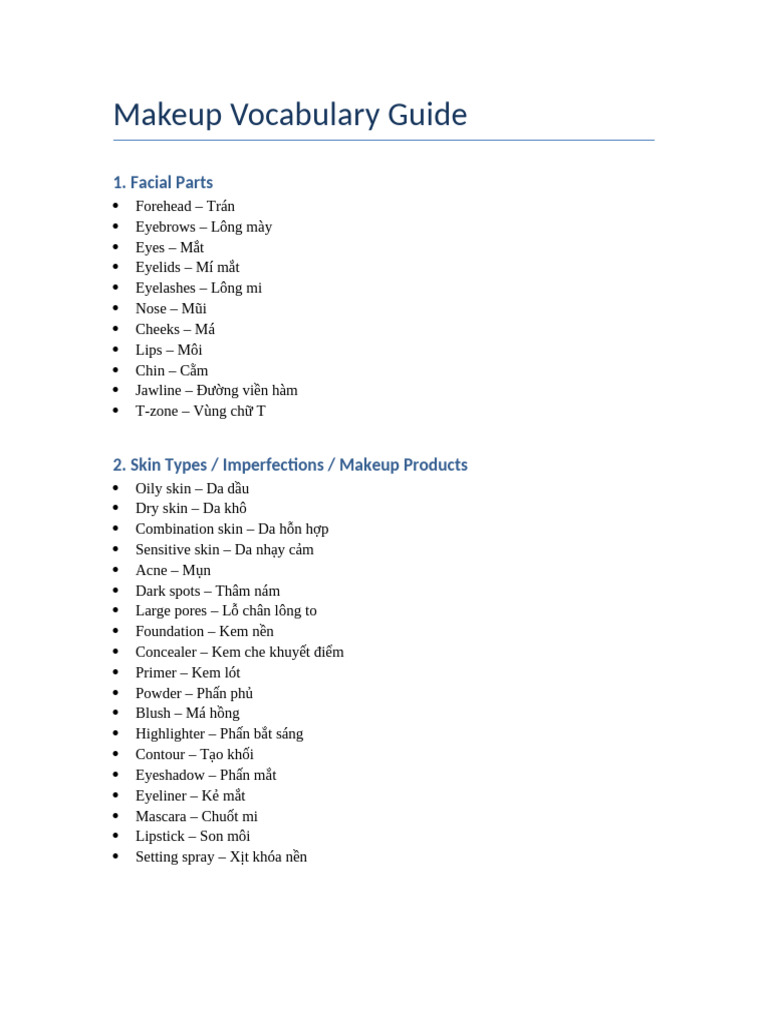 Makeup Vocabulary Guide-1 | PDF