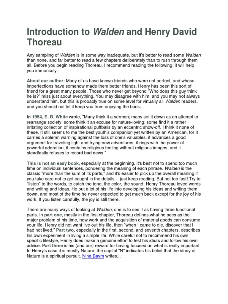 Introduction to Thoreau's Walden | PDF | Walden | Henry David Thoreau