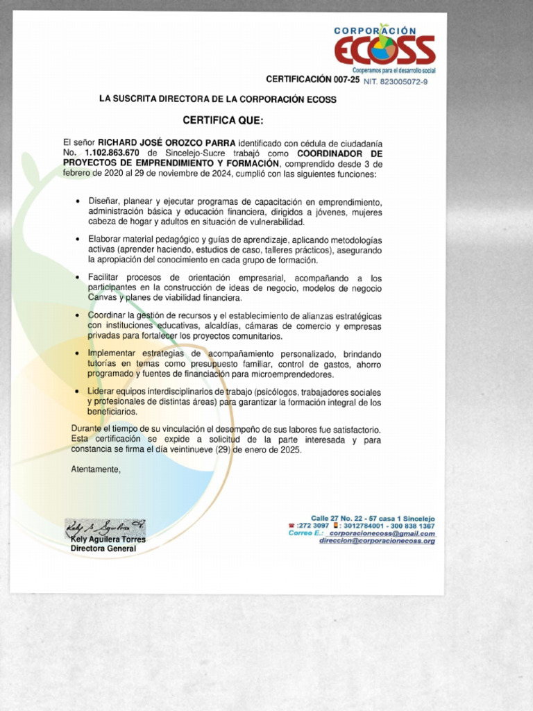 CERTIFICADO ECOSS-RICHARDScann | PDF