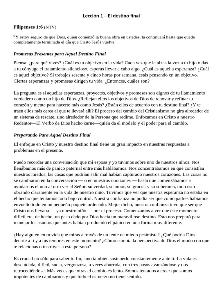 Lección 1-El Destino Final | PDF | Cristo (título) | Dios