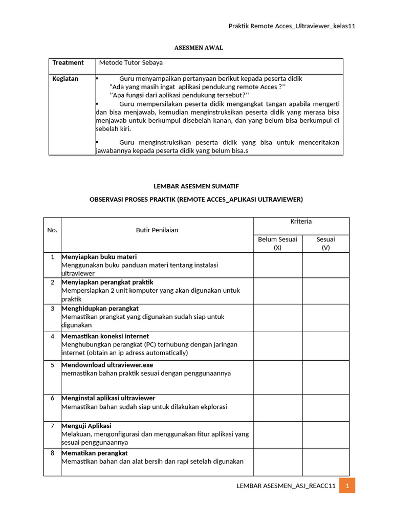 Lembar Asesmen (Awal Dan Sumatif) | PDF