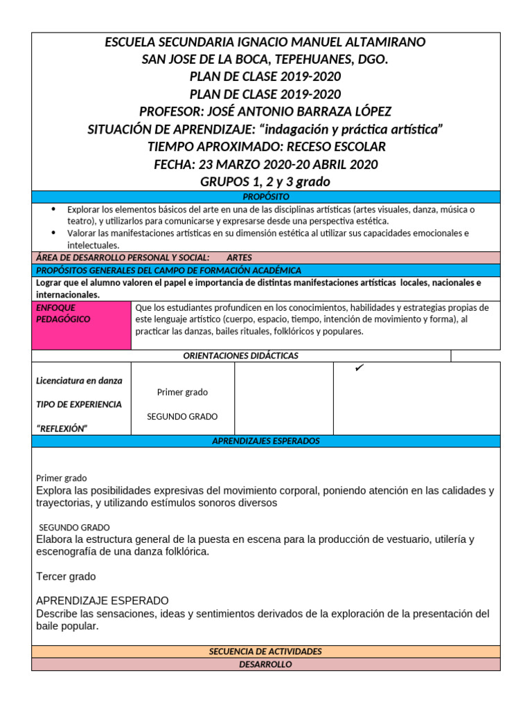 Planeacion Marzo Receso Escolar | PDF | Bailes | Aprendizaje