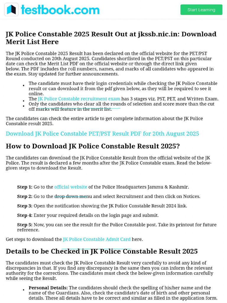 JK Police Constable 2025 Result Out at JKSSB - Nic.in - Download Merit ...