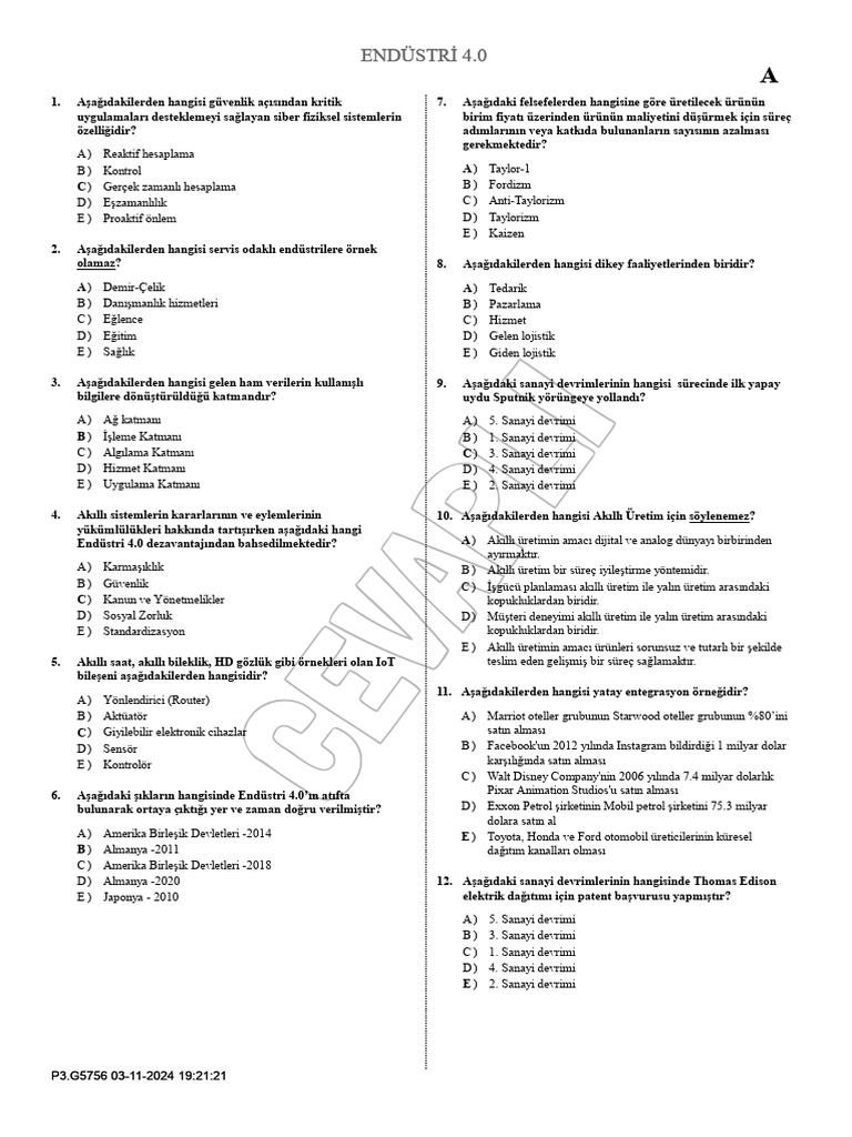 Endüstri 4.0 2024-2025 Vize | PDF