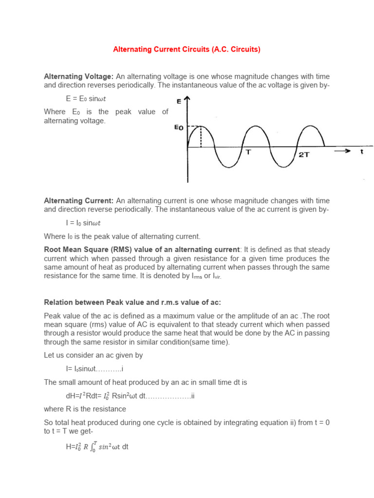 Alternating Current Circuits Doc 1 - 785b3174 7c4a 4df7 9c50 4ddc5b0e405b | PDF | Root Mean ...