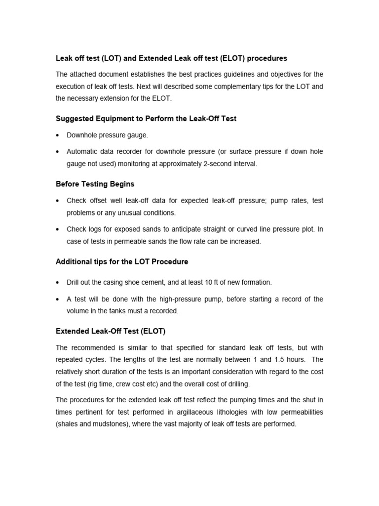 Leak-Off Test Procedures Guide | PDF | Casing (Borehole) | Pump