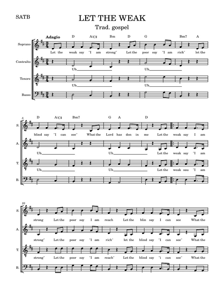 Let the Weak SATB Gospel Arrangement | PDF | Vocal Music | Choral Music