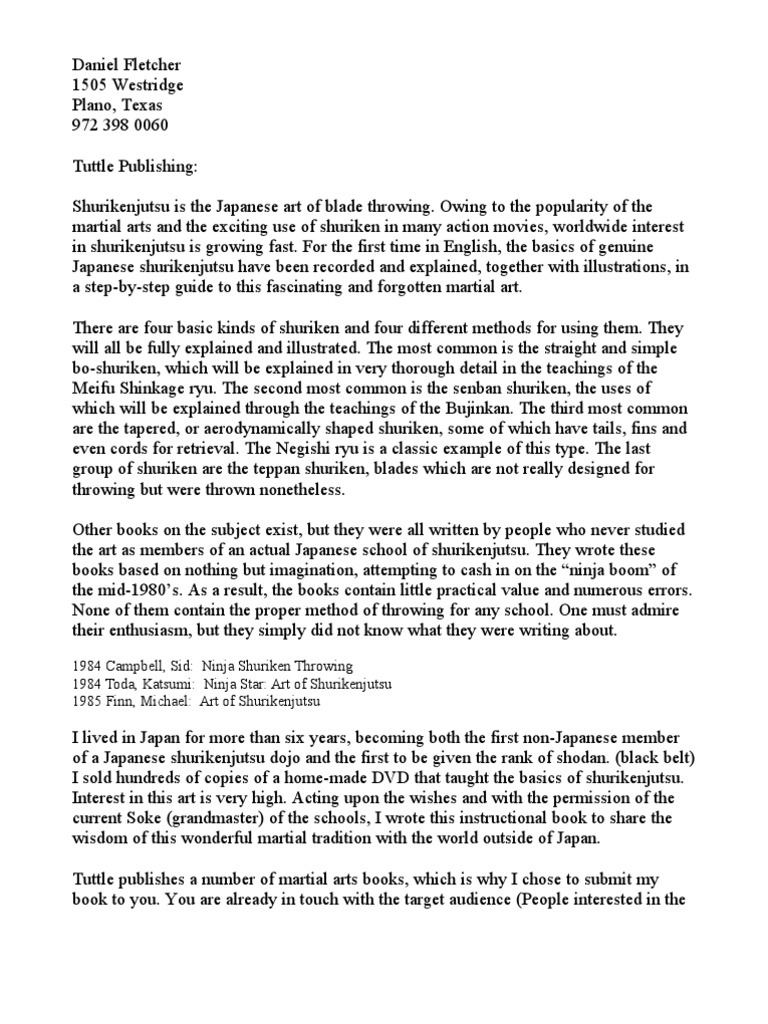 Sample Proposal Letter | Combat Sports | Japanese Martial Arts