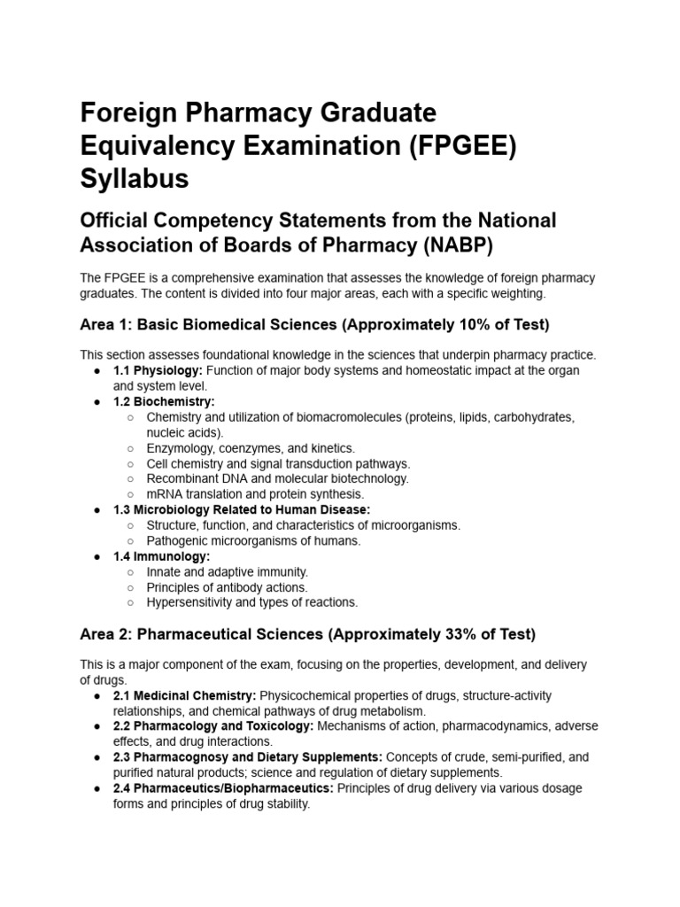 FPGEE Exam Syllabus Overview | PDF | Pharmacology | Pharmacy