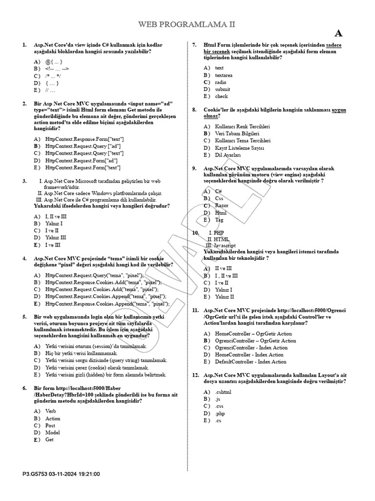 Web Programlama 2 2024-2025 Vize | PDF