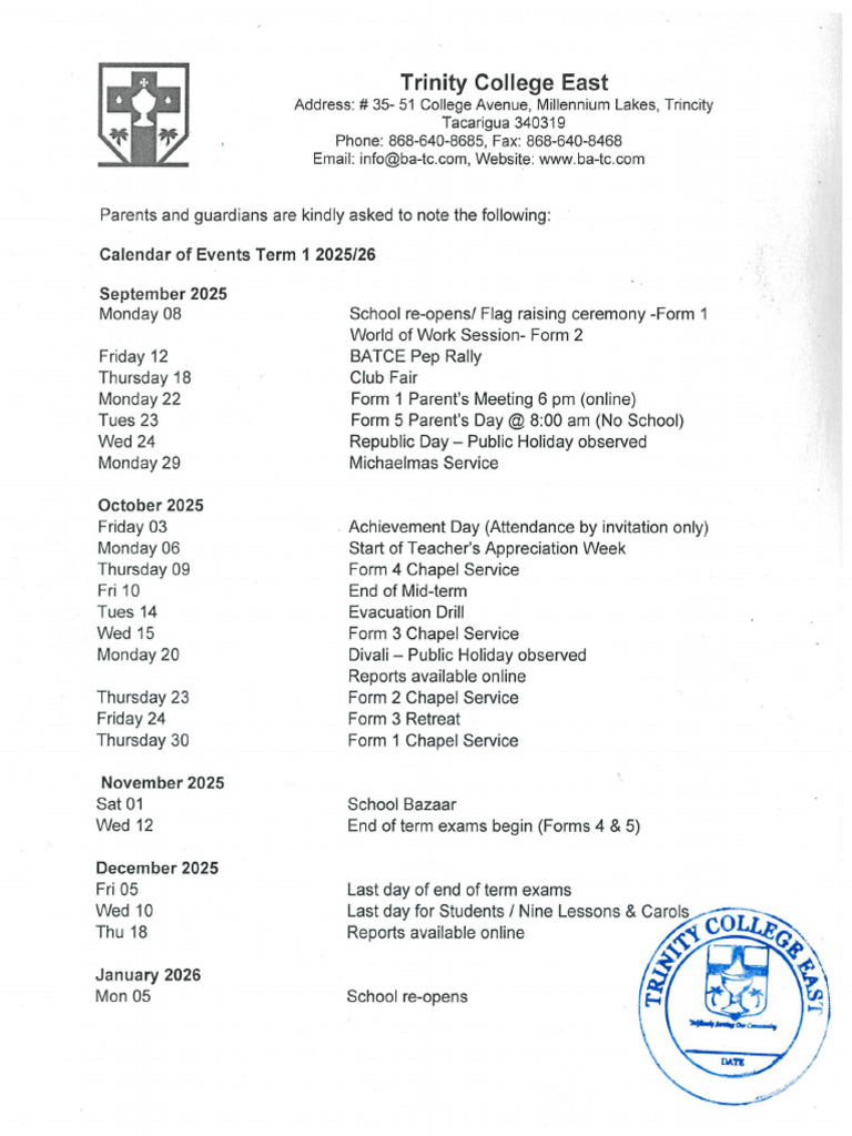Calendar of Events-Parents and Guardians | PDF