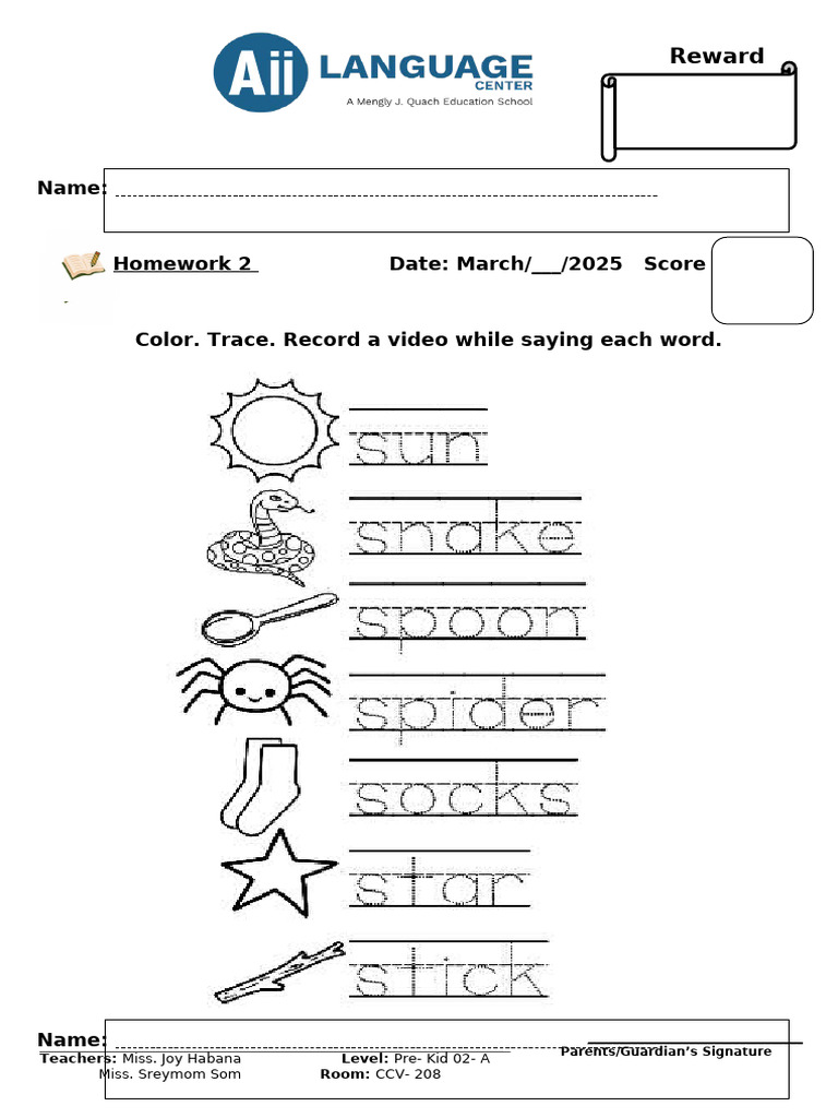 Pre-K Homework Assignments and Rewards | PDF | Writing | Orthography