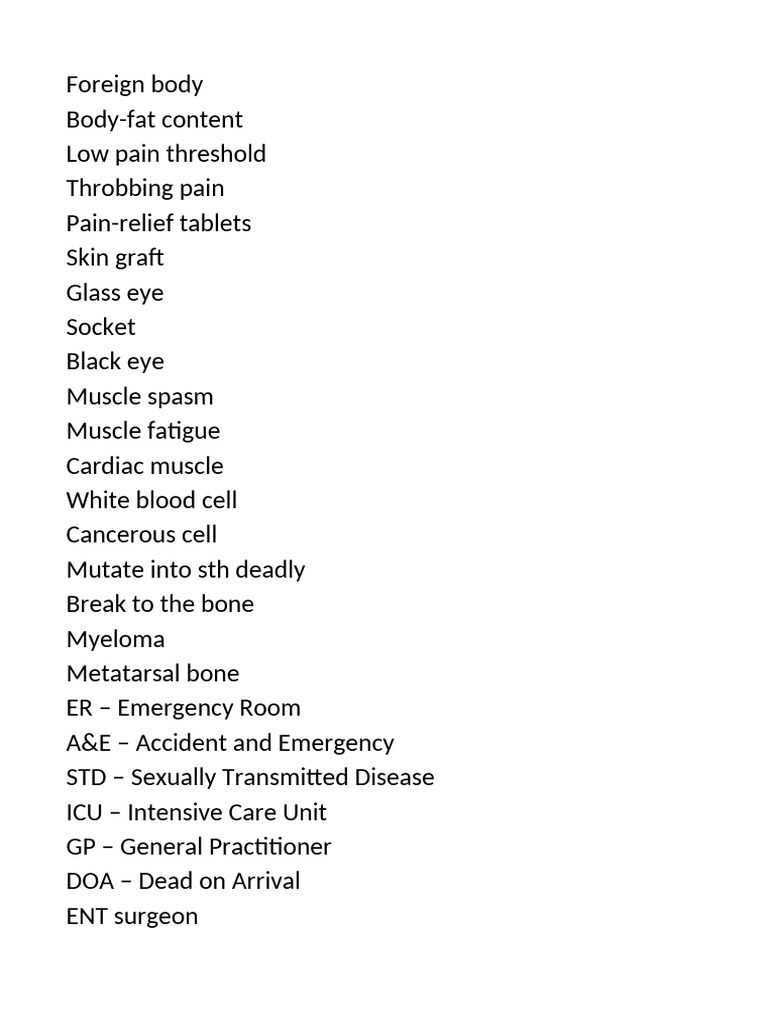 U9.medical Vocabulary List | PDF