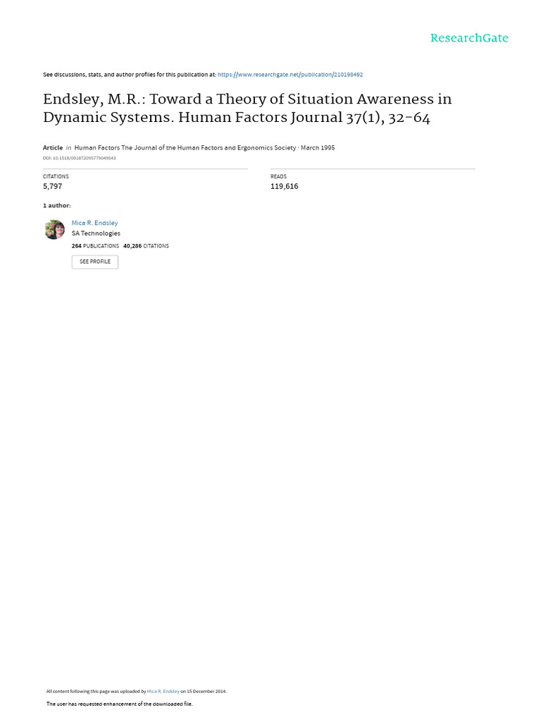 Endsley MR Toward A Theory of Situation Awareness | PDF