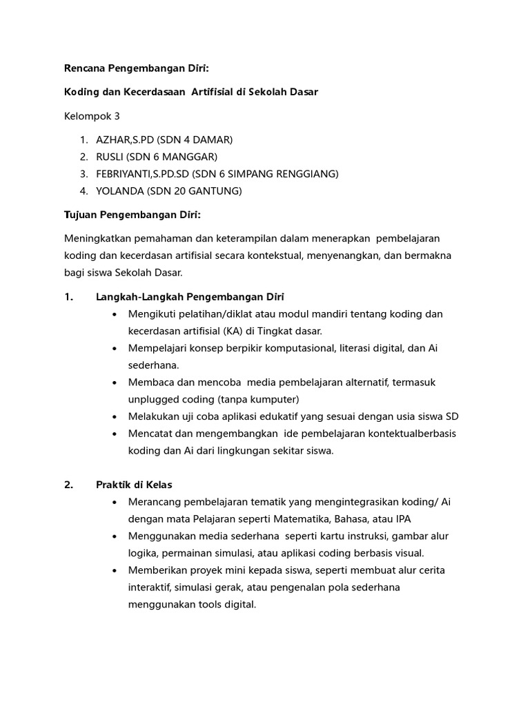 Koding dan AI untuk SD: Rencana Pengembangan | PDF