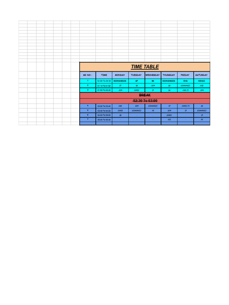Weekly Class Schedule Timetable | PDF