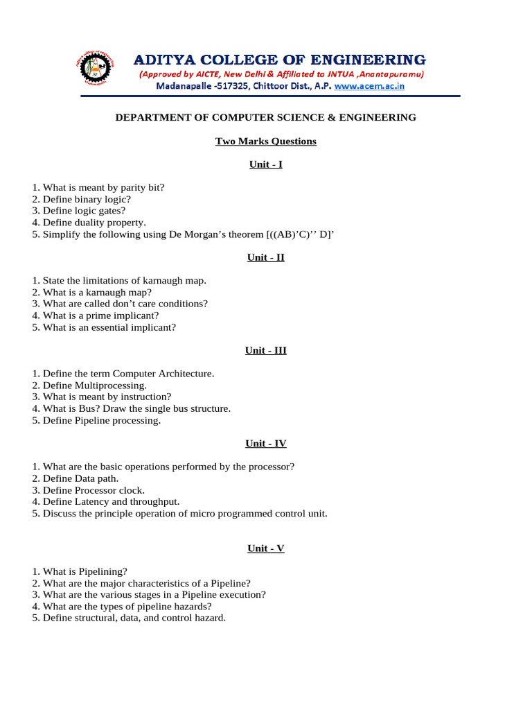 Computer Science Engineering Two Marks Questions | PDF