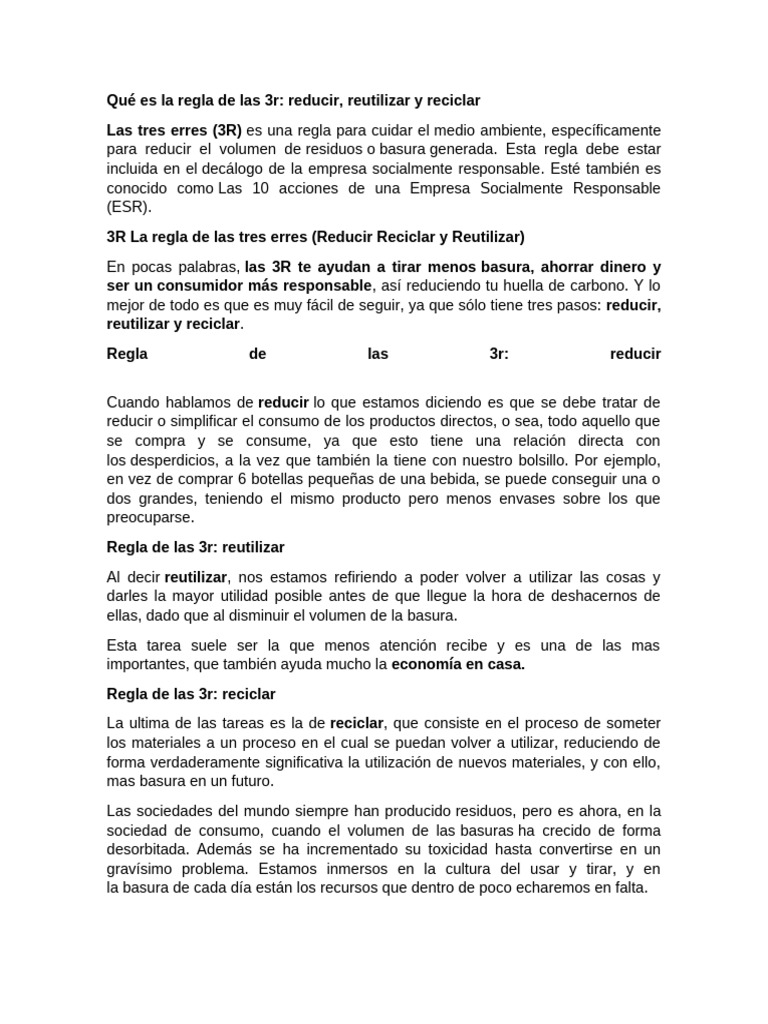 Regla de las 3R: Reducir, Reutilizar, Reciclar | PDF | Residuos | Reciclaje