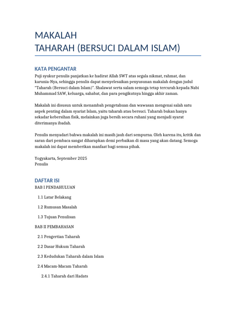Panduan Lengkap Taharah dalam Islam | PDF