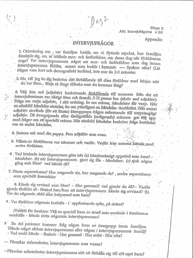 Adult Attachment Interview AAI | PDF