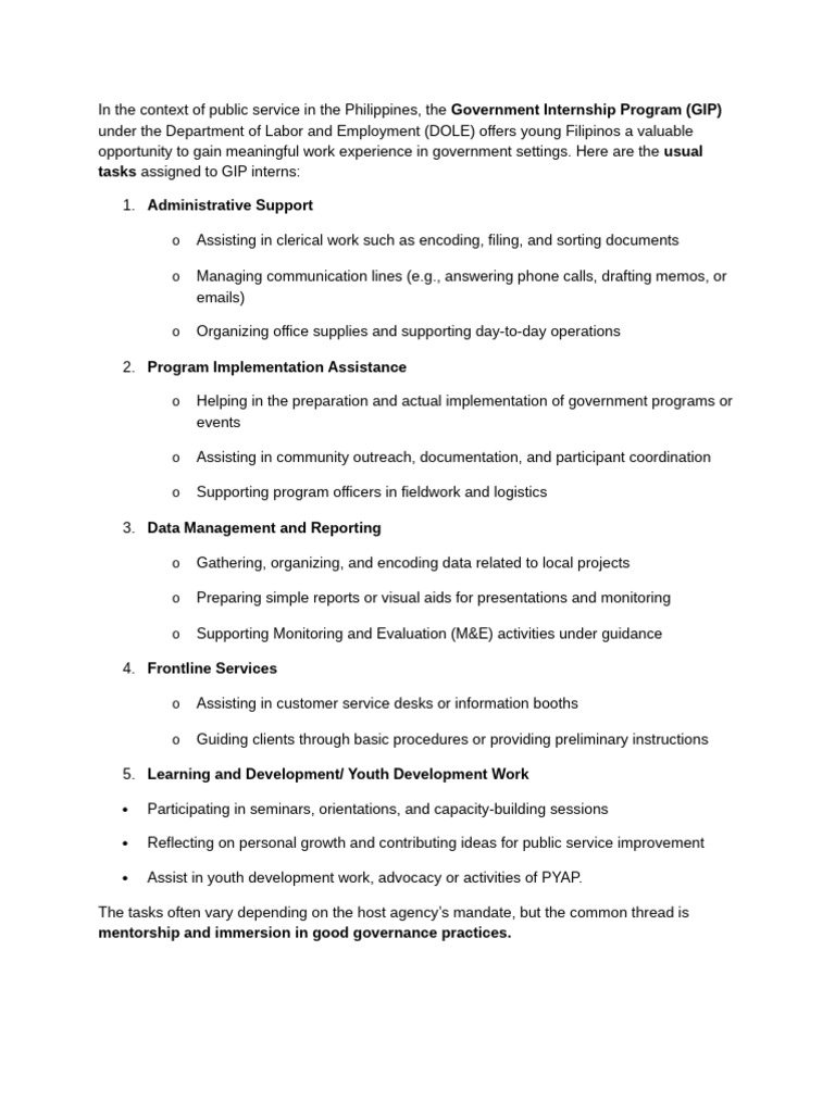 GIP Intern Tasks in Public Service | PDF
