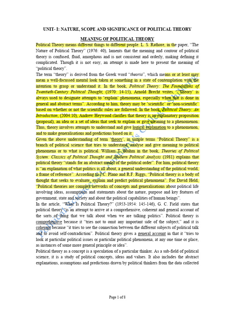 Nature and Significance of Political Theory | PDF | Theory | Political ...
