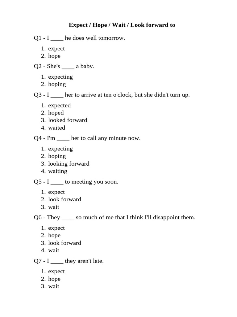 Test - Expect, Hope, Wait, Look Forward To +1 | PDF