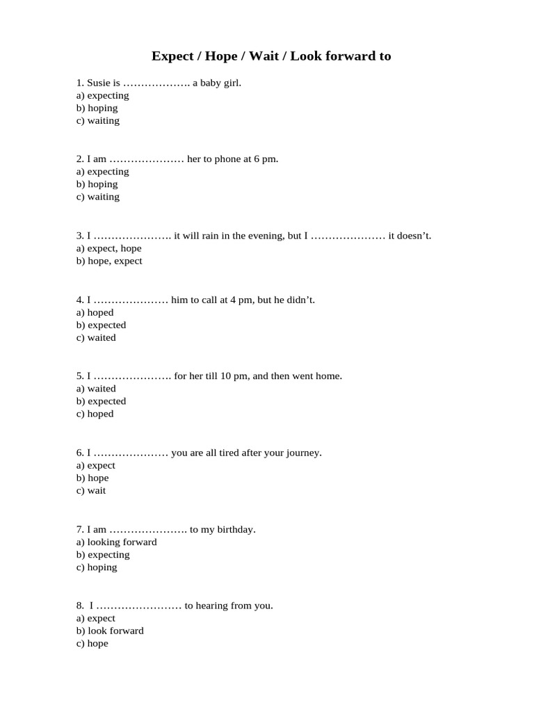 Test - Expect, Hope, Wait, Look Forward To +2 | PDF