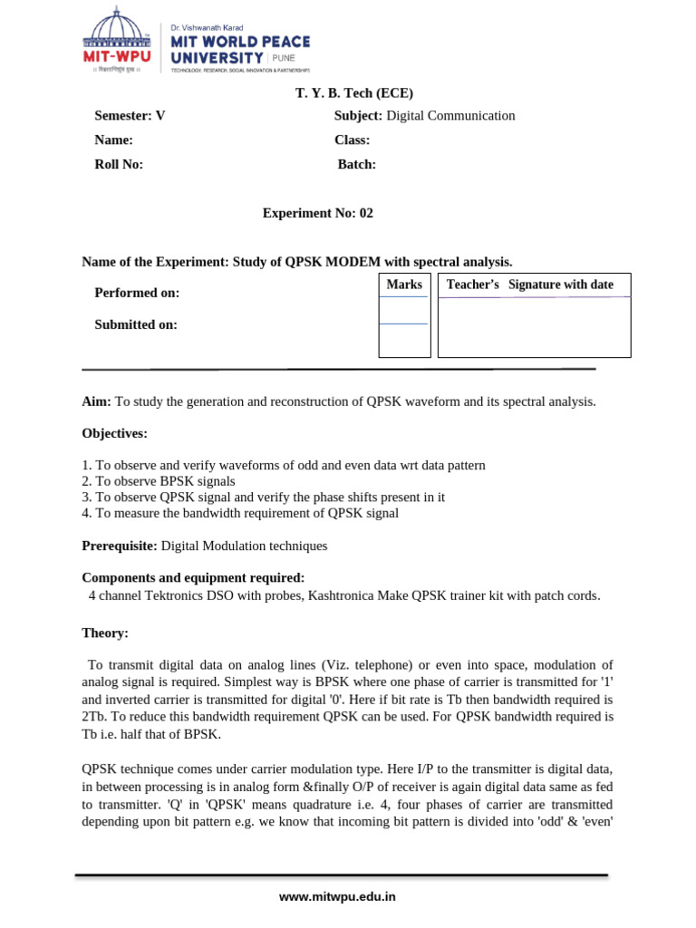 QPSK Modem Study and Spectral Analysis | PDF | Phase (Waves) | Radio Technology