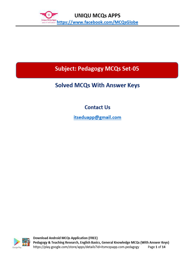 05-Pedagogy MCQs Set-05 | PDF | Pedagogy | Multiple Choice