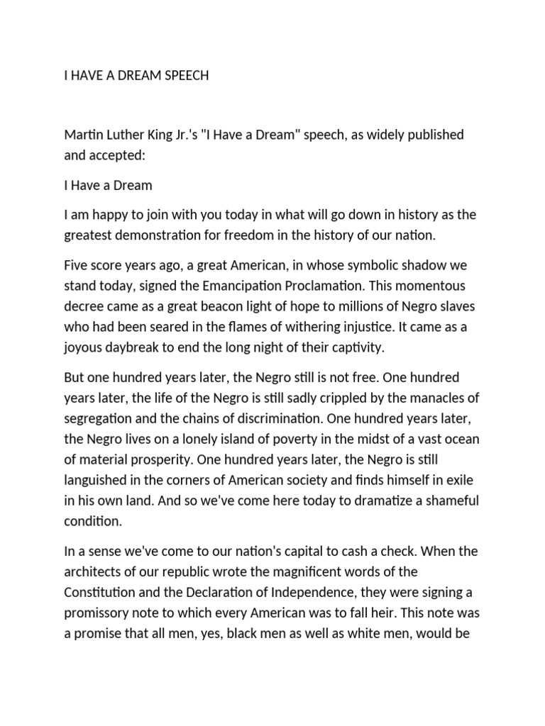 King’s Vision: I Have a Dream Speech | PDF