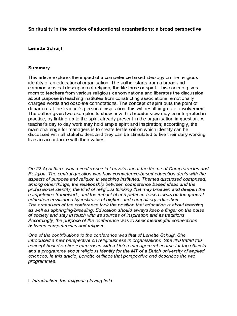 Spirituality in Education Organizations | PDF