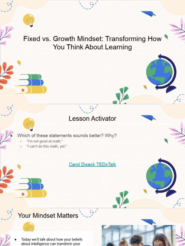 Lesson 1 - Fixed vs. Growth Mindset | PDF | Mindset | Behavioural Sciences