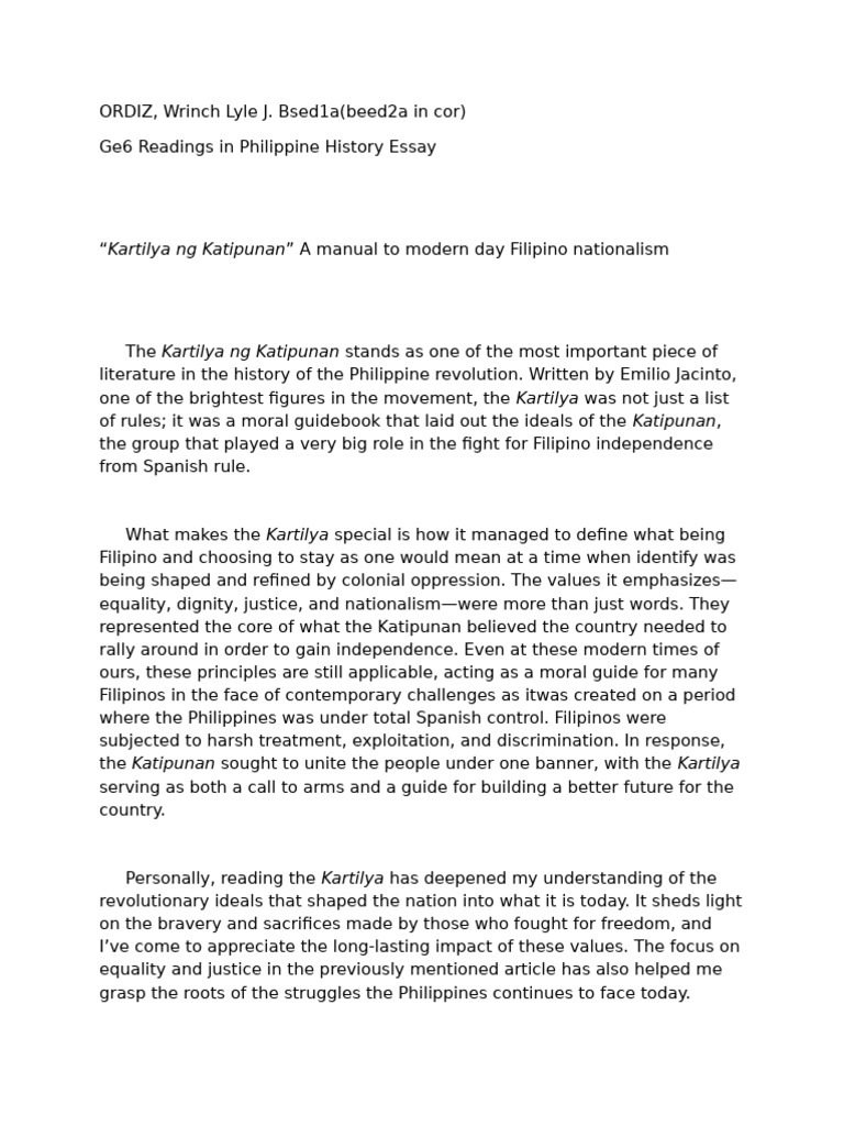 Ordiz J Bsed1a J Riph Essay | PDF