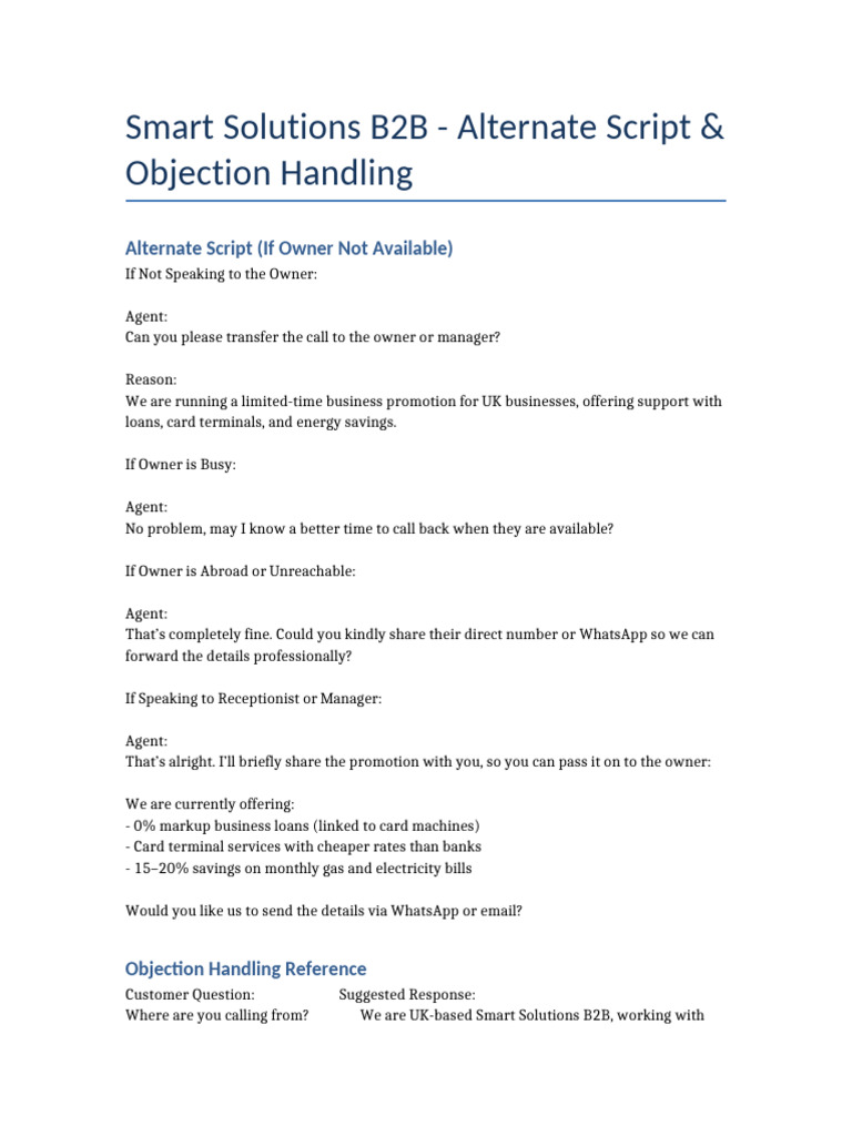 B2B Call Scripts & Objection Handling Guide | PDF