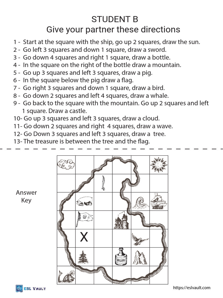 Pirate Map For Teaching Directions Student B | PDF