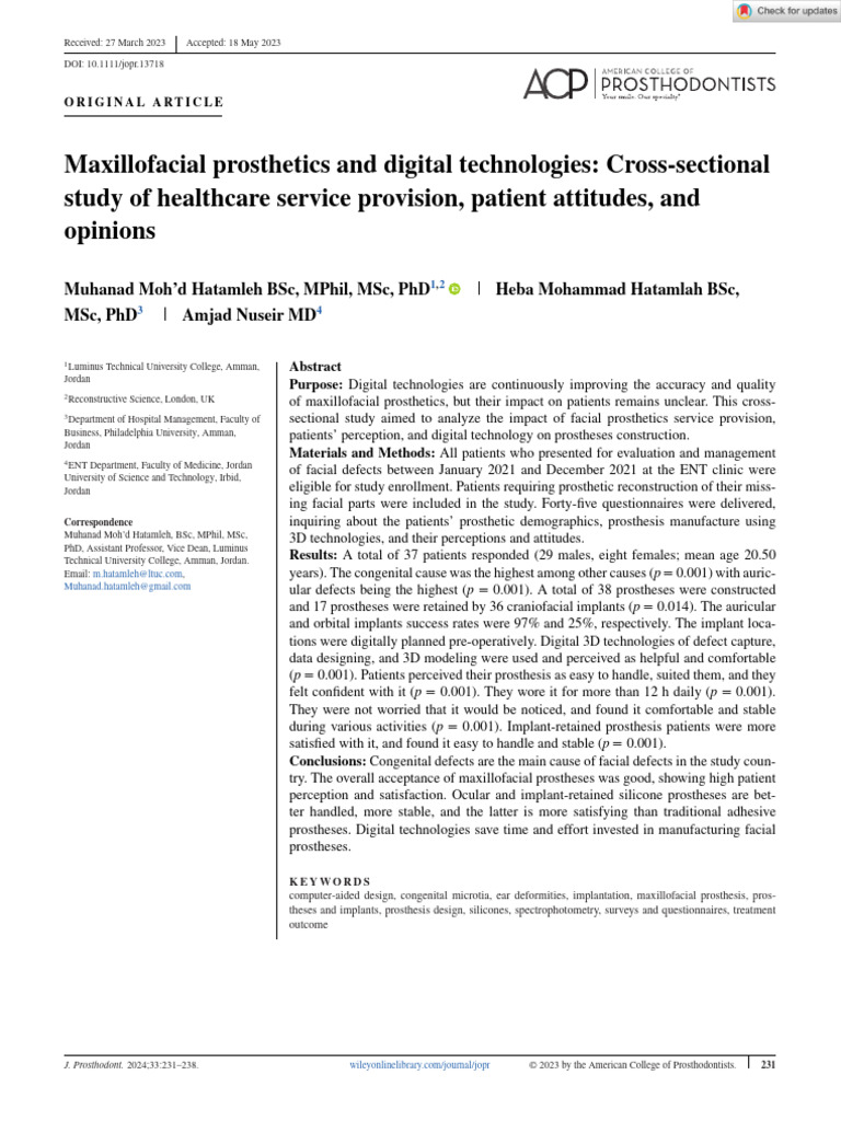 Journal of Prosthodontics - 2023 - Hatamleh - Maxillofacial Prosthetics ...