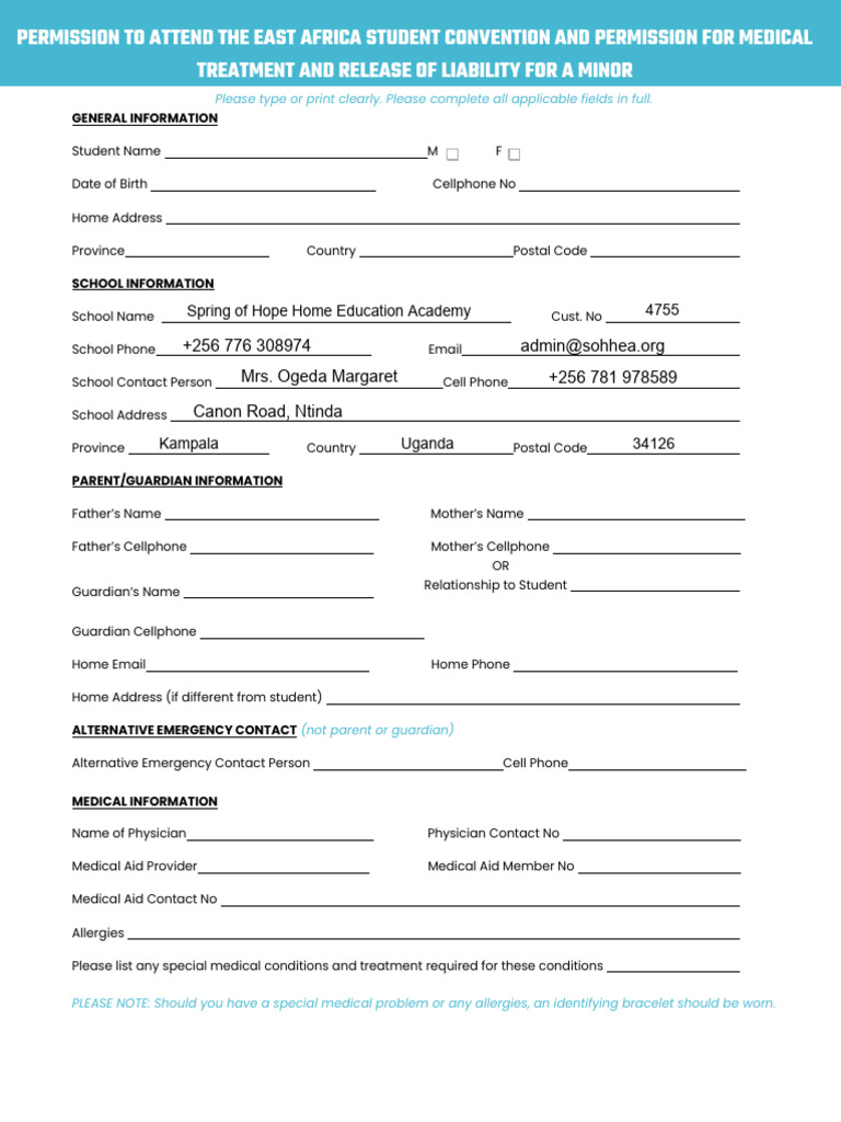 East Africa Student Convention Consent Form | PDF | Health Care | Medicine