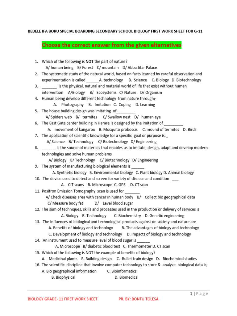 Biology Work Sheet For G-11 | PDF | Sexual Reproduction | Fertilisation