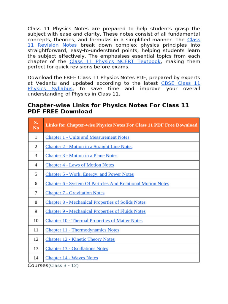 Class 11 Physics Chapter Notes PDF | PDF | Heat | Gases