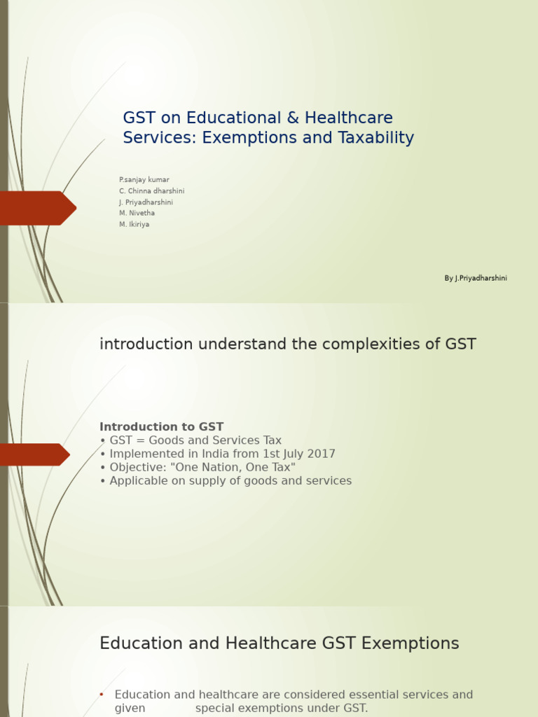 GST On Educational &health Care Services Exemption and Taxabilty | PDF ...