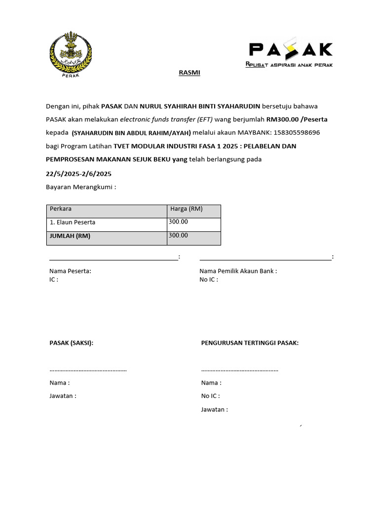 Template Resit Rasmi PASAK 2025 | PDF