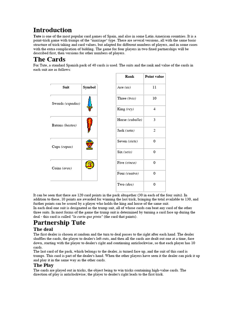 Overview of the Tute Card Game | PDF | Games Of Chance | Card Games