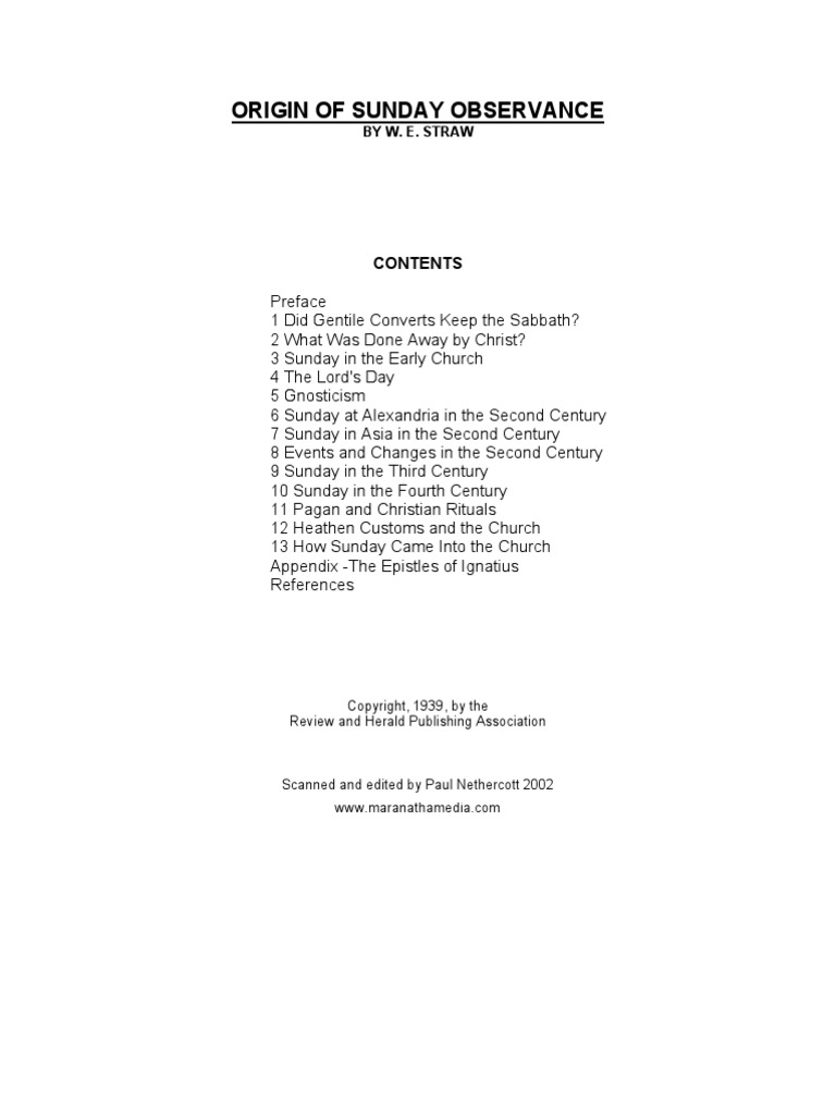Origin of Sunday Observance - W.E Straw (1939) | PDF | Paul The Apostle ...